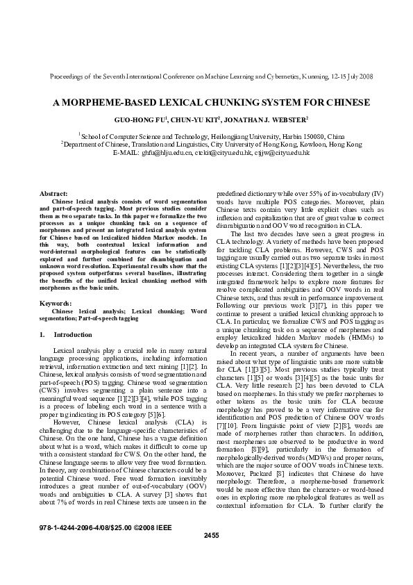 (PDF) A morpheme-based lexical chunking system for Chinese | Jonathan Webster - Academia.edu