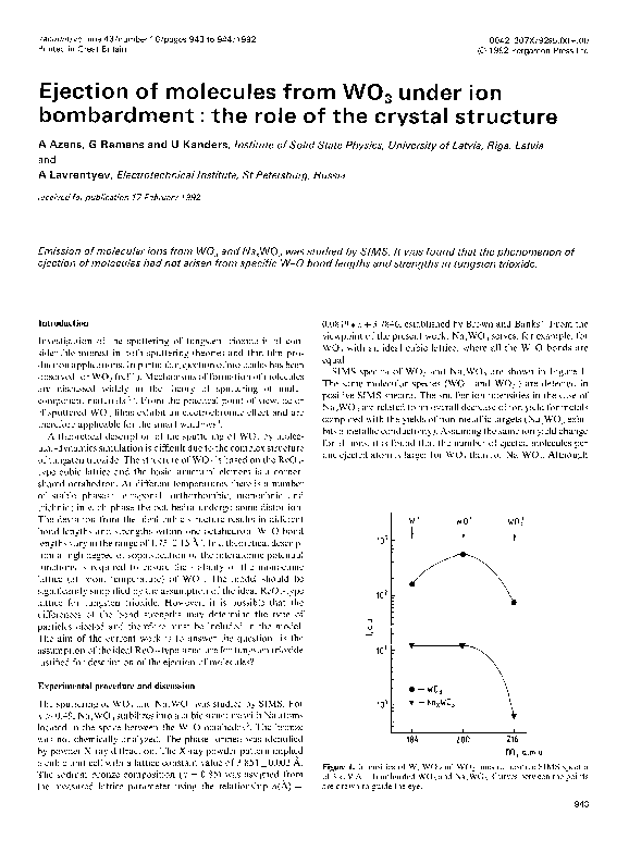 (PDF) Ejection of molecules from WO3 under ion bombardment: the role of ...