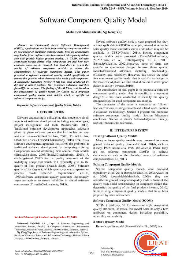(PDF) Software Component Quality Model