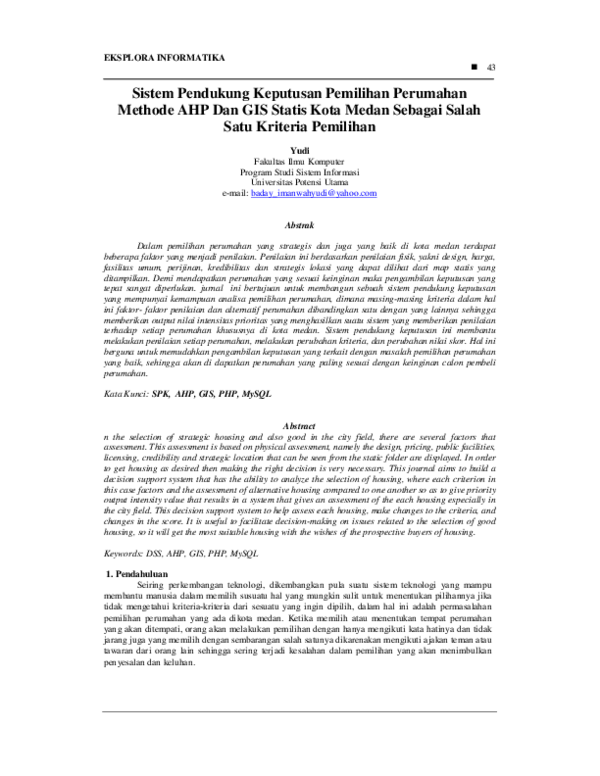 (PDF) Sistem Pendukung Keputusan Pemilihan Perumahan Methode AHP Dan GIS Statis Kota Medan ...