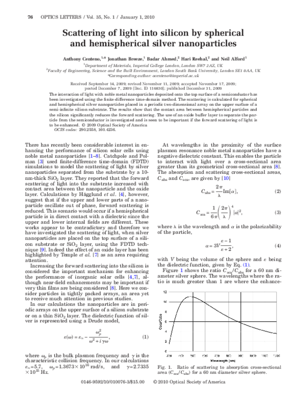 (PDF) Scattering of light into silicon by spherical and hemispherical ...