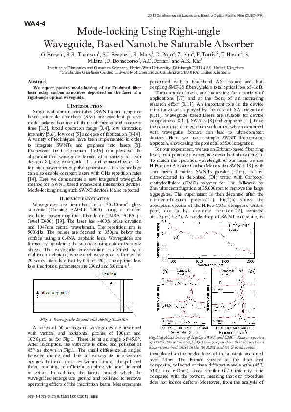 (PDF) Mode-locking using right-angle waveguide, based nanotube saturable absorber