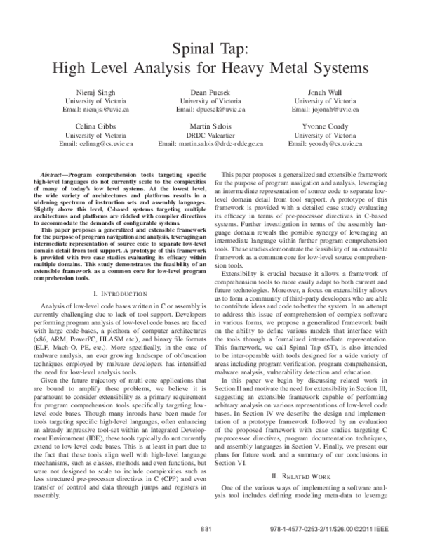 (PDF) Spinal Tap: High level analysis for heavy metal systems