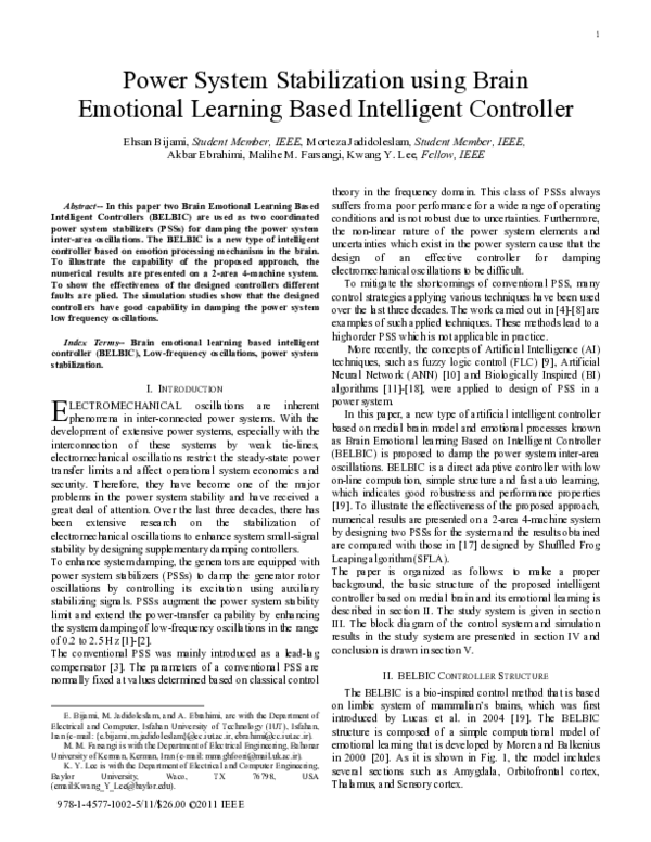 (PDF) Power system stabilization using brain emotional learning based intelligent controller