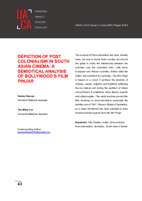 (PDF) Depiction of Post Colonialism in South Asian Cinema: A Semiotical ...