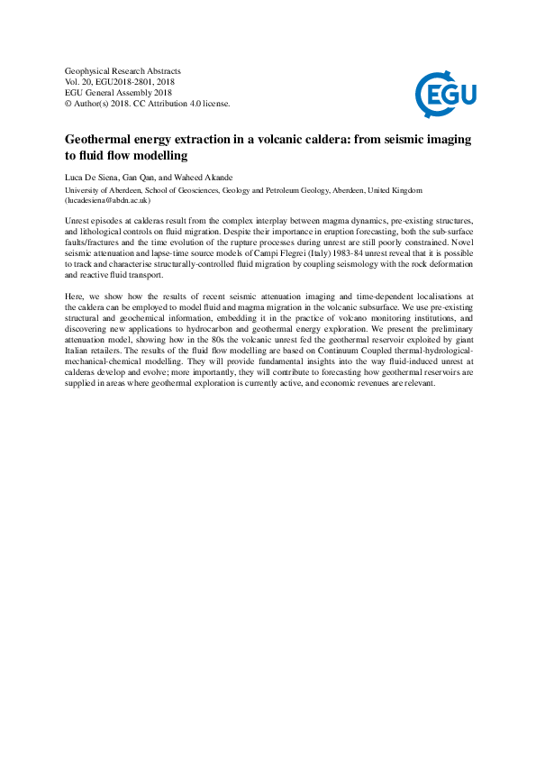 (PDF) Geothermal energy extraction in a volcanic caldera: from seismic ...