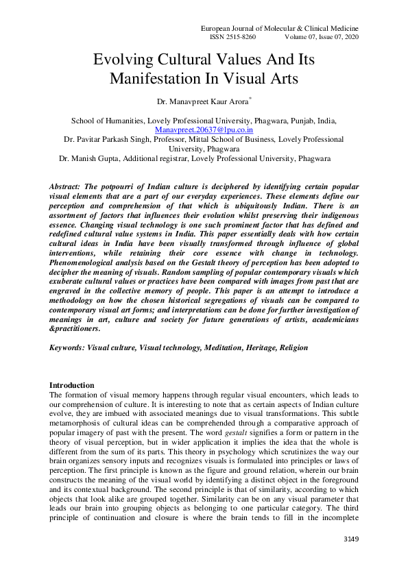 (PDF) Evolving Cultural Values And Its Manifestation In Visual Arts