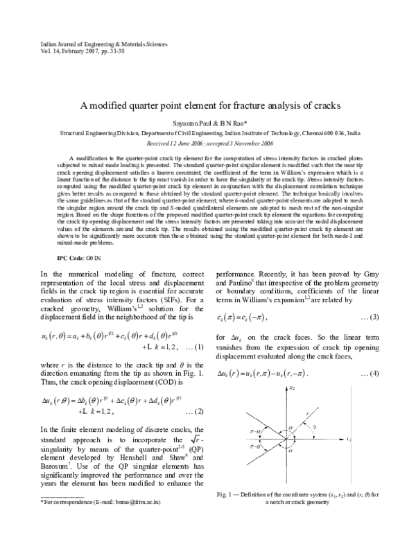 (PDF) A modified quarter point element for fracture analysis of cracks