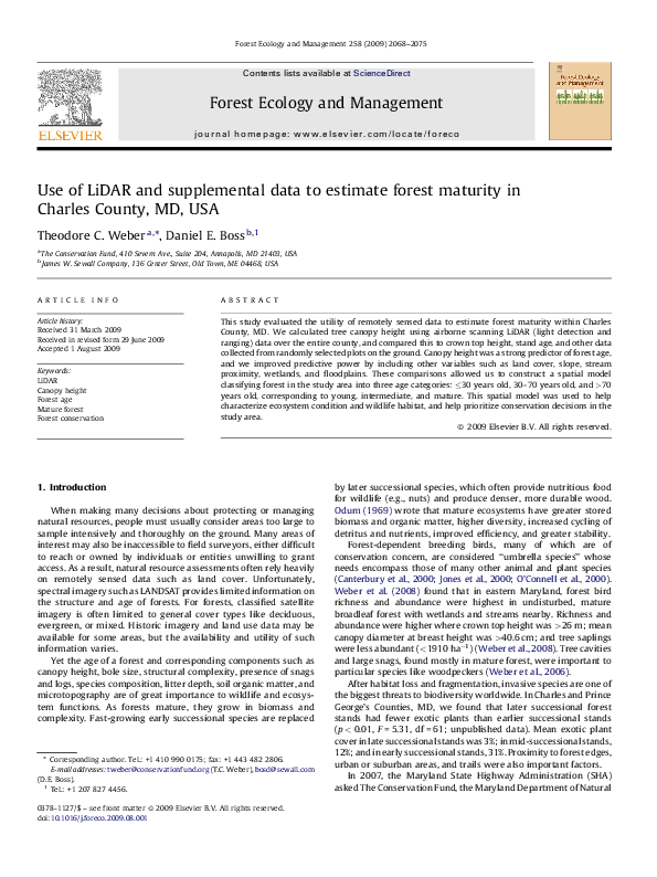(PDF) Use of LiDAR and supplemental data to estimate forest maturity in Charles County, MD, USA