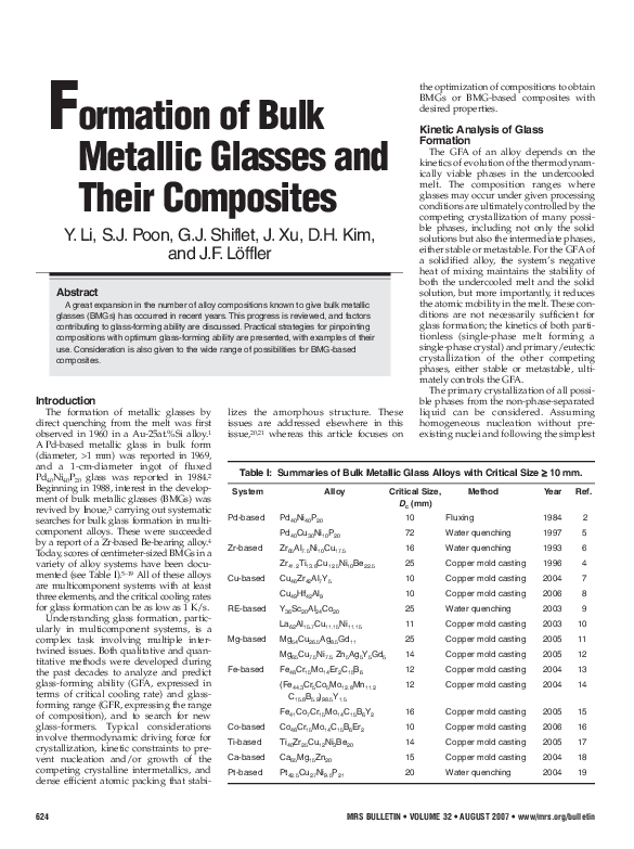 (PDF) Formation of Bulk Metallic Glasses and Their Composites