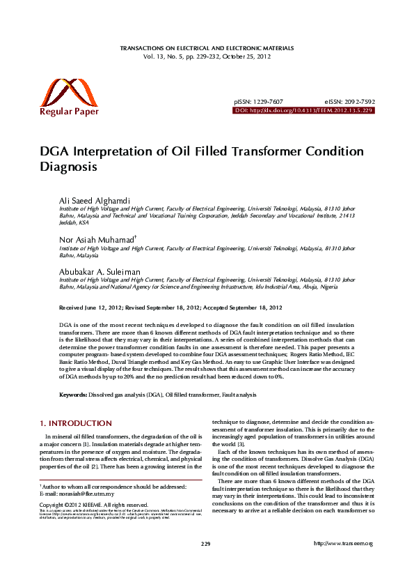 (PDF) DGA interpretation of oil filled transformer condition diagnosis