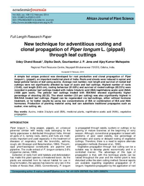 (PDF) New technique for adventitious rooting and clonal propagation of ...