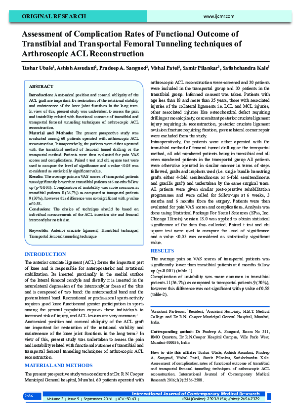 (PDF) ACL Reconstruction: Transtibial vs. Transportal