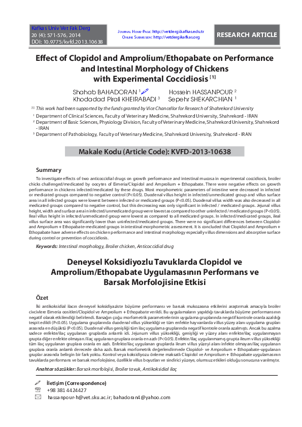 (PDF) Effect of Clopidol and Amprolium/Ethopabate on Performance and ...