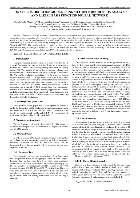 (PDF) Traffic Production Model Using Multiple Regression Analysis and Radial Basis Function ...