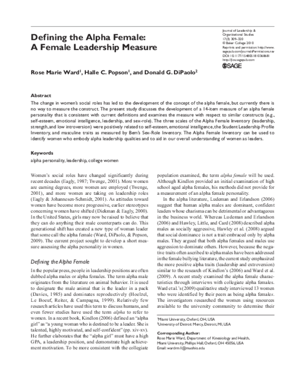(PDF) Defining the Alpha Female: A Female Leadership Measure