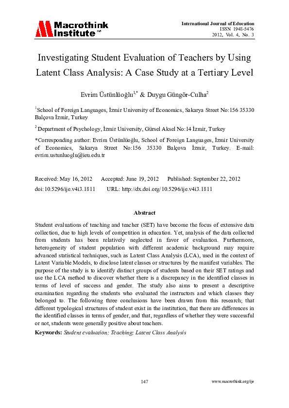 (PDF) Investigating Student Evaluation of Teachers by Using Latent Class Analysis: A Case Study ...