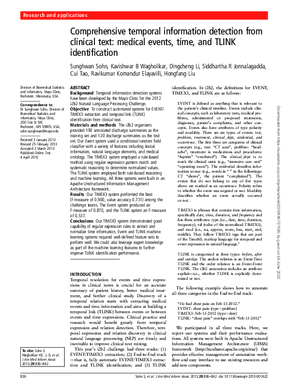 Pdf Comprehensive Temporal Information Detection From Clinical Text Medical Events Time And