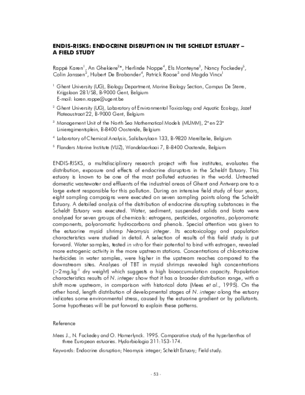 (PDF) Endis-Risks: Endocrine Disruption in the Scheldt Estuary - a ...
