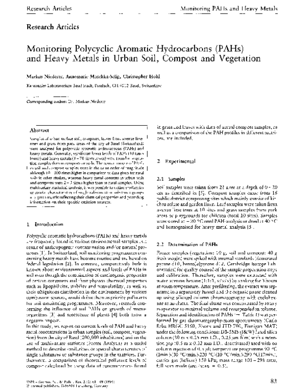 (PDF) Monitoring polycyclic aromatic hydrocarbons (PAHs) and heavy metals in urban soil, compost ...
