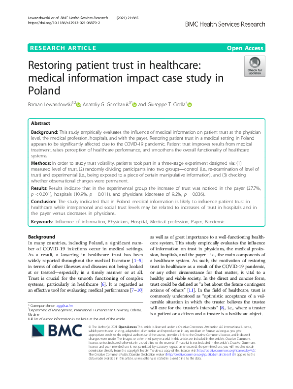 (PDF) Restoring patient trust in healthcare: medical information impact case study in Poland ...