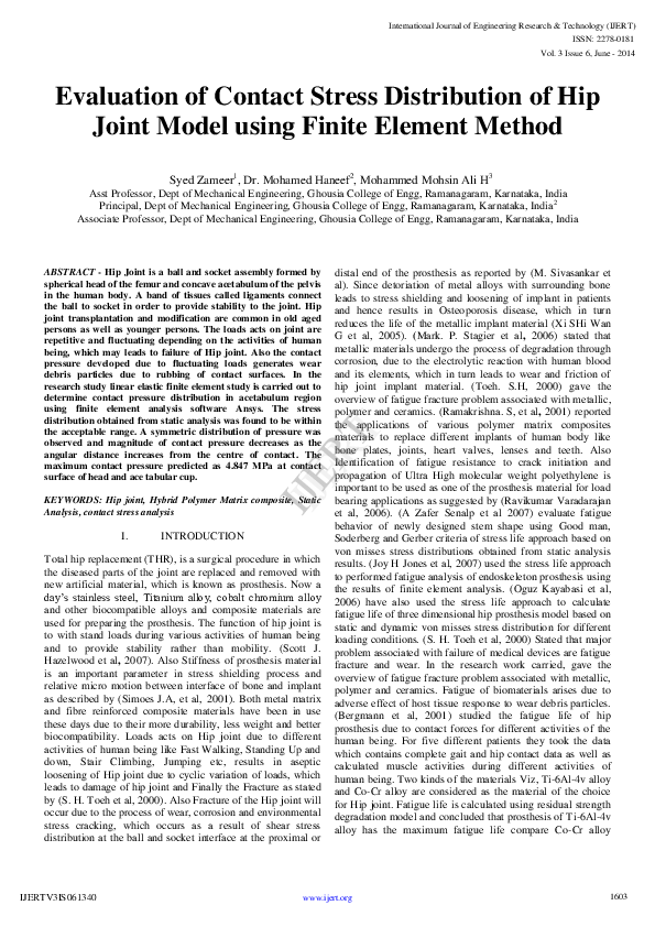Pdf Fatigue Life Estimation Of Artificial Hip Joint Model Using Finite Element Method