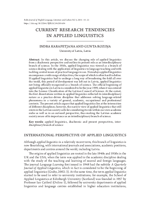 (PDF) Current Research Tendencies in Applied Linguistics