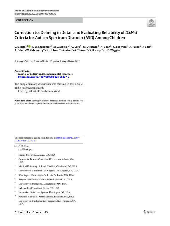 (PDF) Correction to: Defining in Detail and Evaluating Reliability of DSM-5 Criteria for Autism ...