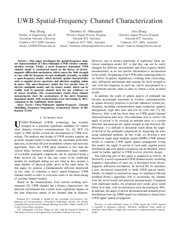 (PDF) UWB Spatia - Frequency Channel Characterization