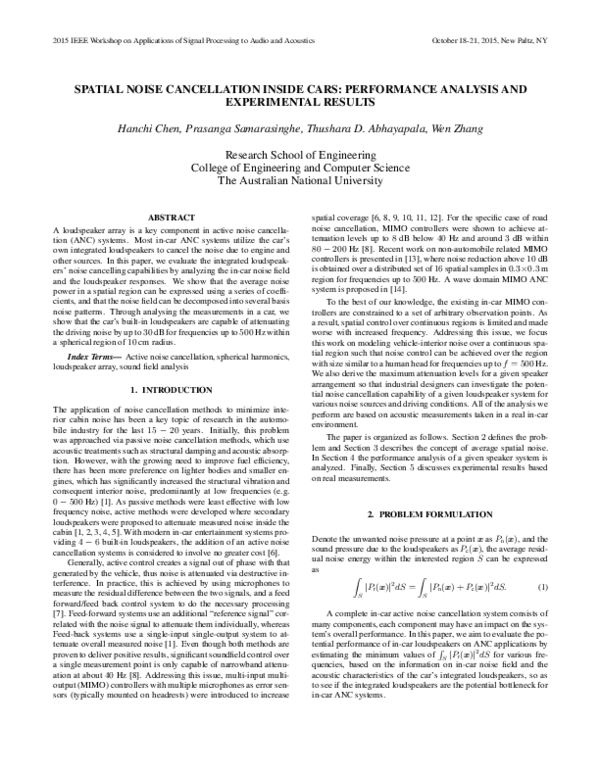 (PDF) Spatial noise cancellation inside cars: Performance analysis and ...