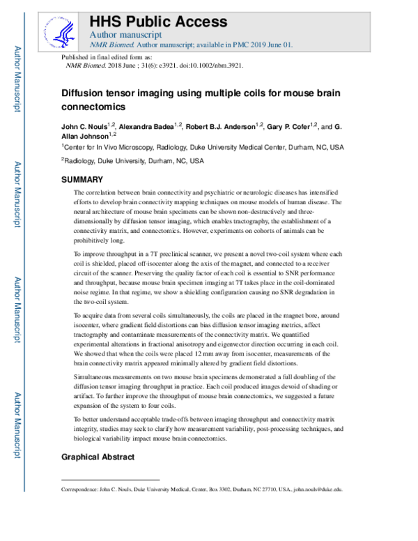 (PDF) Diffusion tensor imaging using multiple coils for mouse brain connectomics