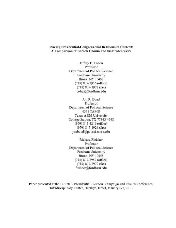 (PDF) Placing Presidential-Congressional Relations in Context: A ...