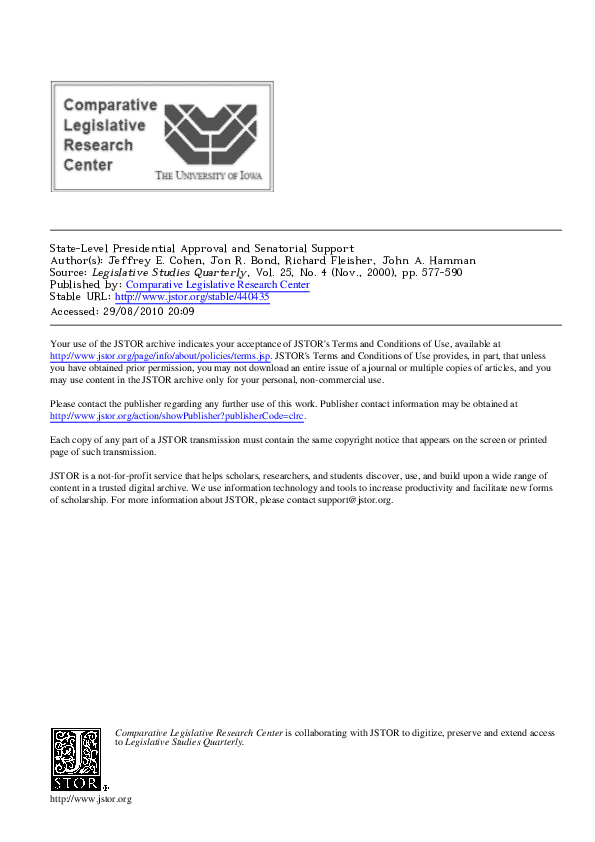 (PDF) State-Level Presidential Approval and Senatorial Support