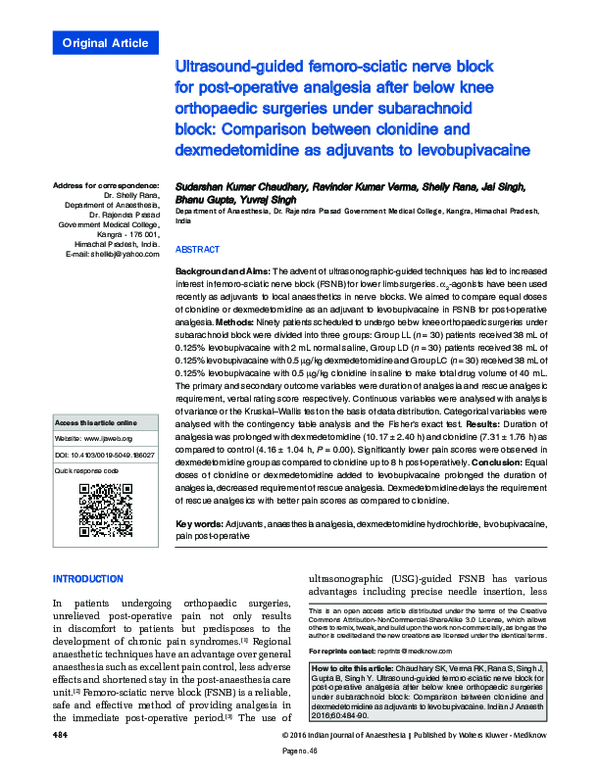 (PDF) Ultrasound-guided femoro-sciatic nerve block for post-operative ...