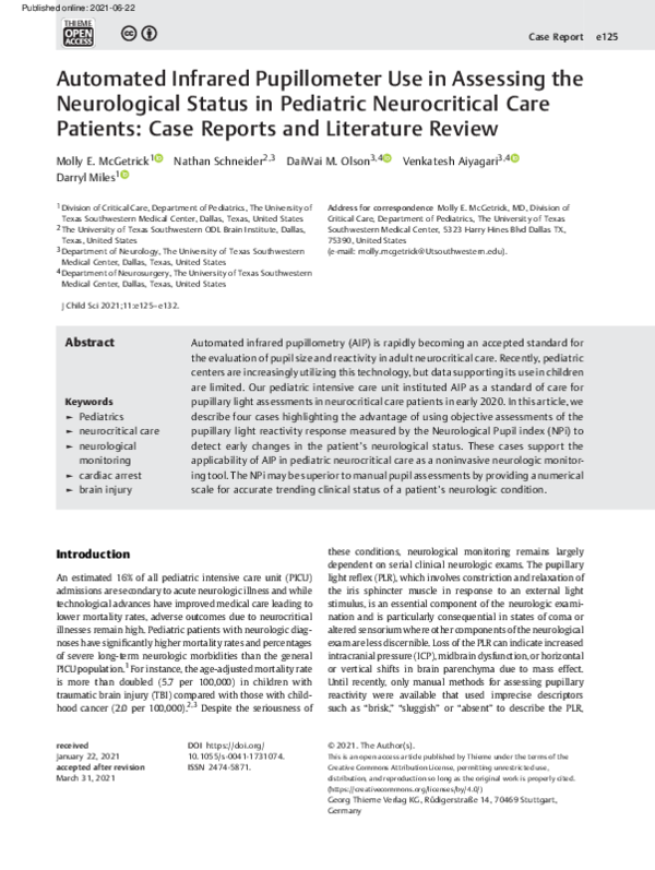 (PDF) Automated Infrared Pupillometer Use in Assessing the Neurological ...