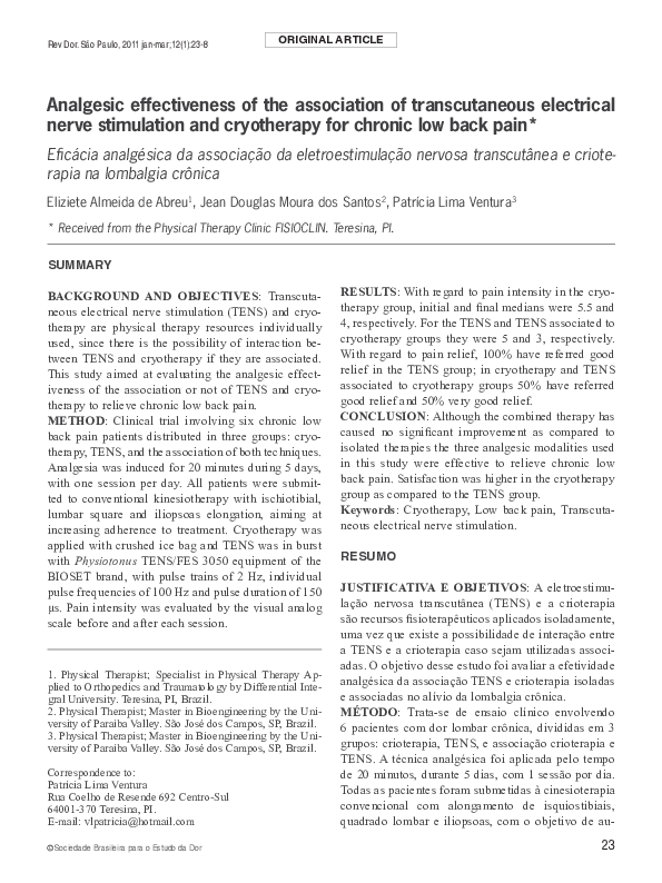 (PDF) Analgesic effectiveness of the association of transcutaneous electrical nerve stimulation ...