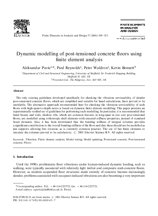 (PDF) Dynamic modelling of post-tensioned concrete floors using finite element analysis