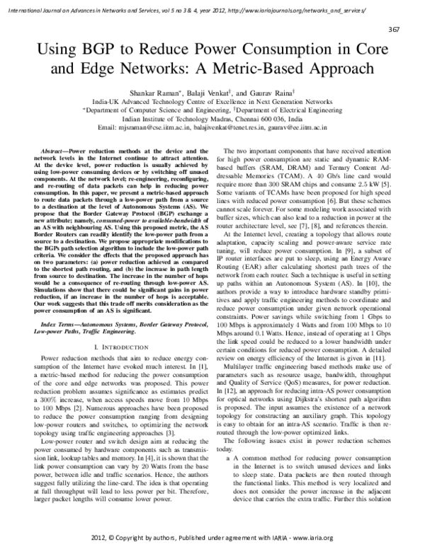 (PDF) Using BGP to Reduce Power Consumption in Core and Edge Networks ...