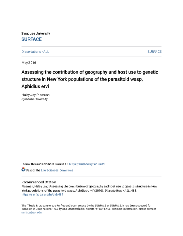 Pdf Assessing The Contribution Of Geography And Host Use To Genetic Structure In New York