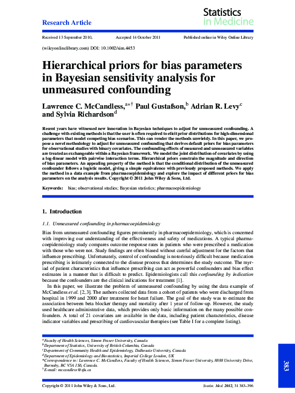 (PDF) Hierarchical priors for bias parameters in Bayesian sensitivity ...