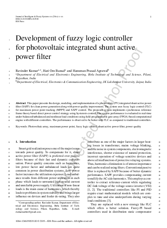 Pdf Development Of Fuzzy Logic Controller For Photovoltaic Integrated Shunt Active Power Filter