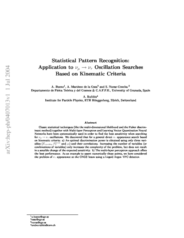 (PDF) Statistical Pattern Recognition: Application to ν μ →ν τ ...