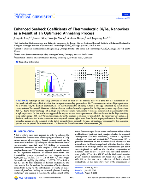 (PDF) Enhanced Seebeck Coefficients of Thermoelectric Bi2Te3 Nanowires as a Result of an ...