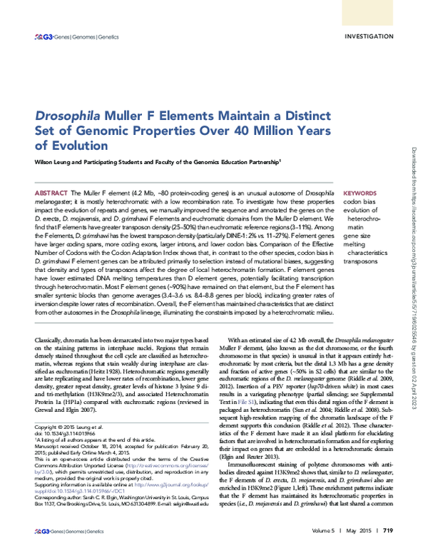 (PDF) Drosophila Muller F Elements Maintain a Distinct Set of Genomic ...