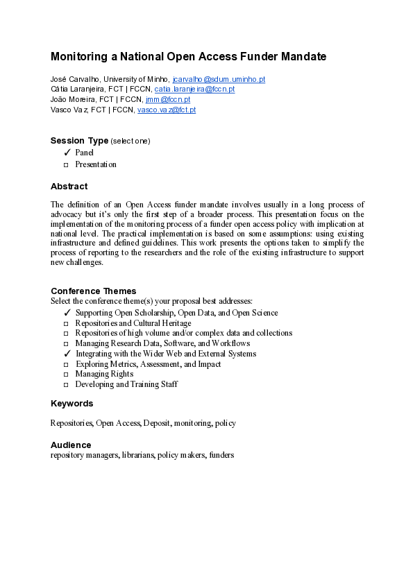 (PDF) Monitoring a National Open Access Funder Mandate