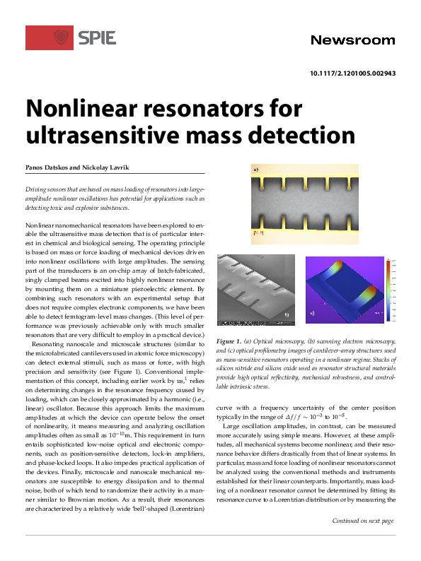 (PDF) Nonlinear resonators for ultrasensitive mass detection (PDF) Nonlinear resonators for ultrasensitive mass detection