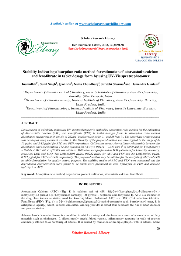 (PDF) Stability Indicating Absorption Ratio Method for