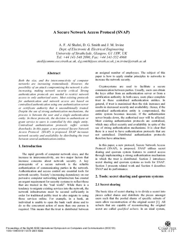 (PDF) A secure network access protocol (SNAP)