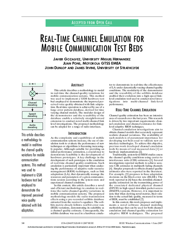 (PDF) Real-time channel emulation for mobile communcation test beds