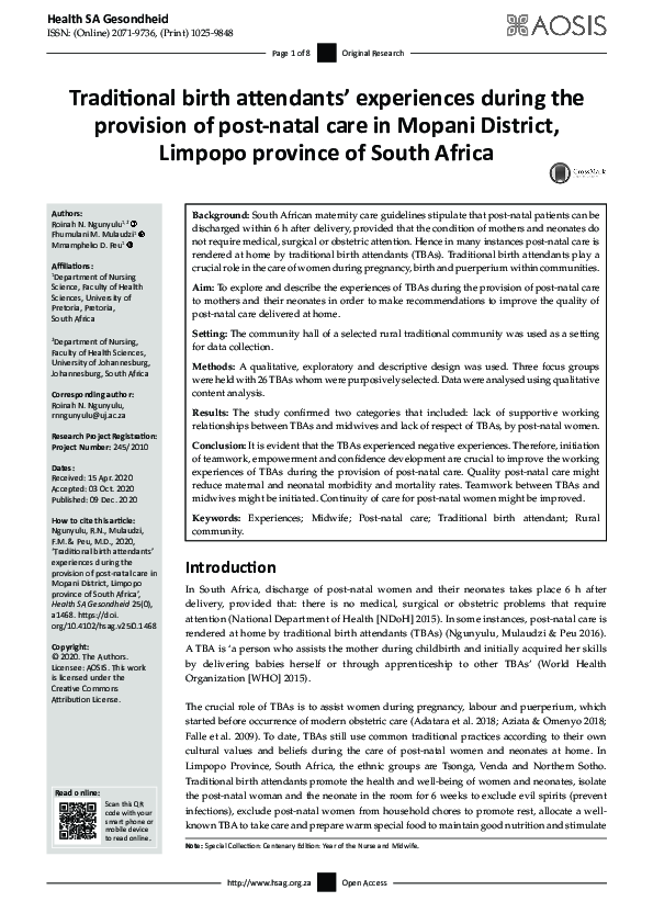 (PDF) Traditional birth attendants’ experiences during the provision of ...